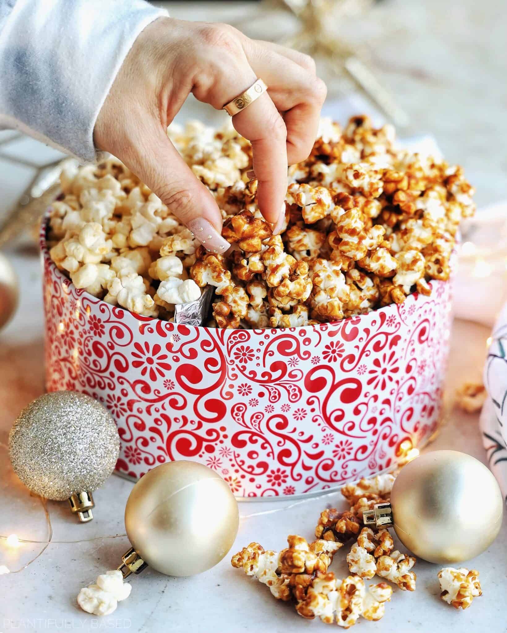 Delicious Vegan Caramel & Cheddar Popcorn - Plantifully Based