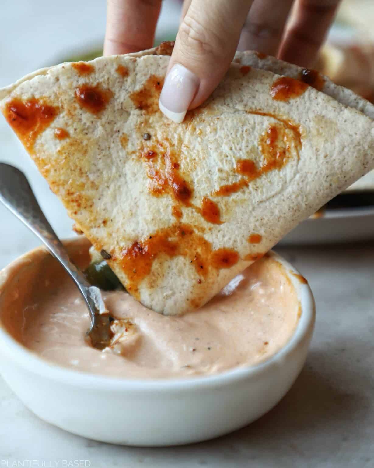 Vegan Philly Cheesesteak Quesadilla with Copycat Chipotle Vinaigrette ...